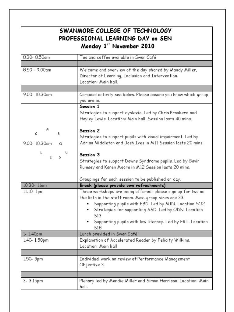 Inset Day Programme Nov 10 | PDF