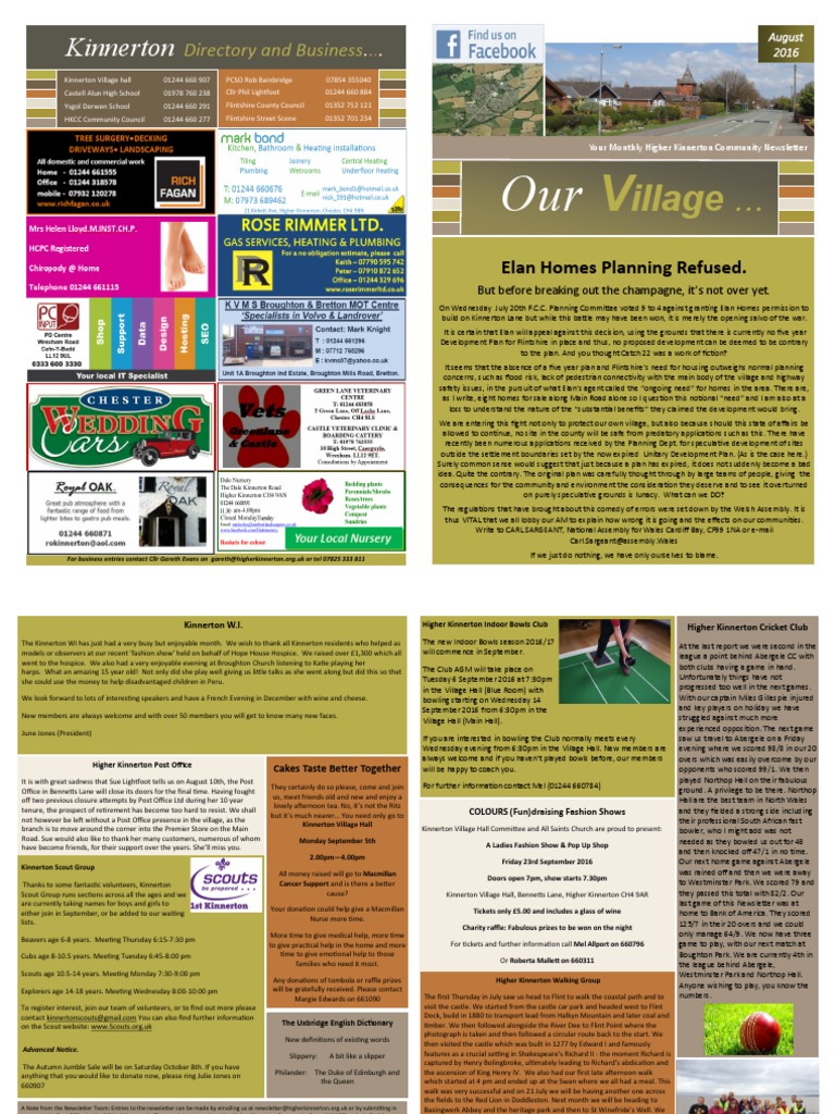 Higher Kinnerton Newsletter 0816 | PDF | Leisure