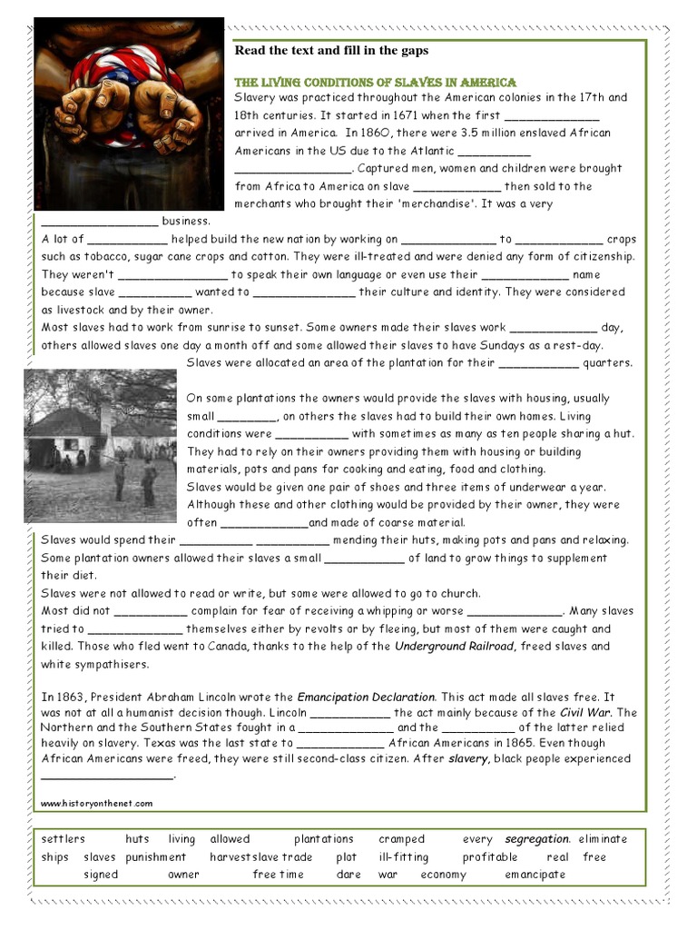 Slavery Reading Comprehension Exercises | PDF | Slavery In The United ...