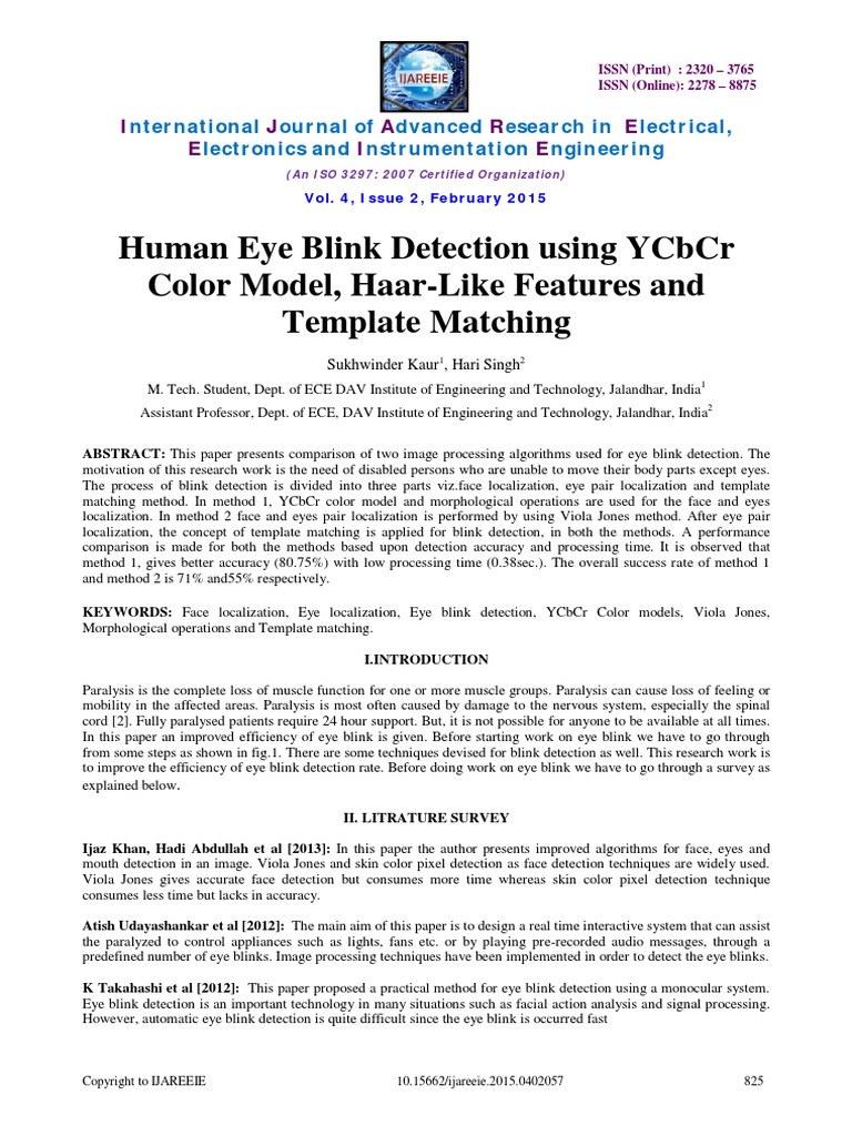 Human Eye Blink Detection Using Ycbcr Color Model, Haar-Like Features ...