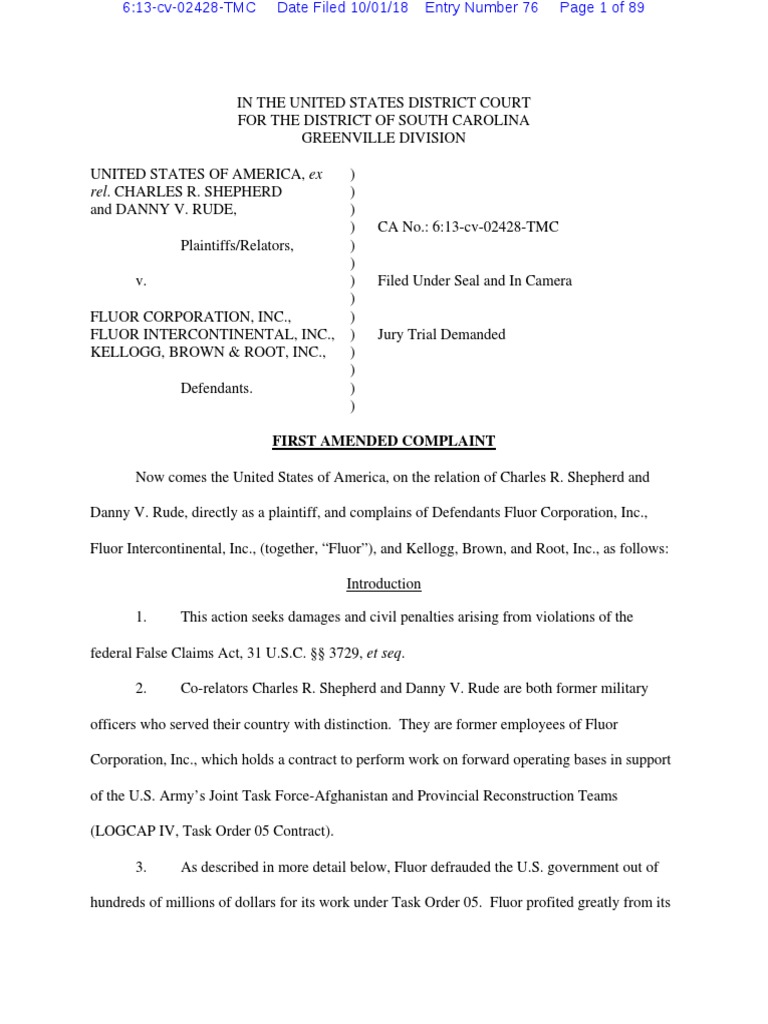 Fluor Fraud Allegations Under LOGCAP | PDF | Kbr (Company) | Inventory