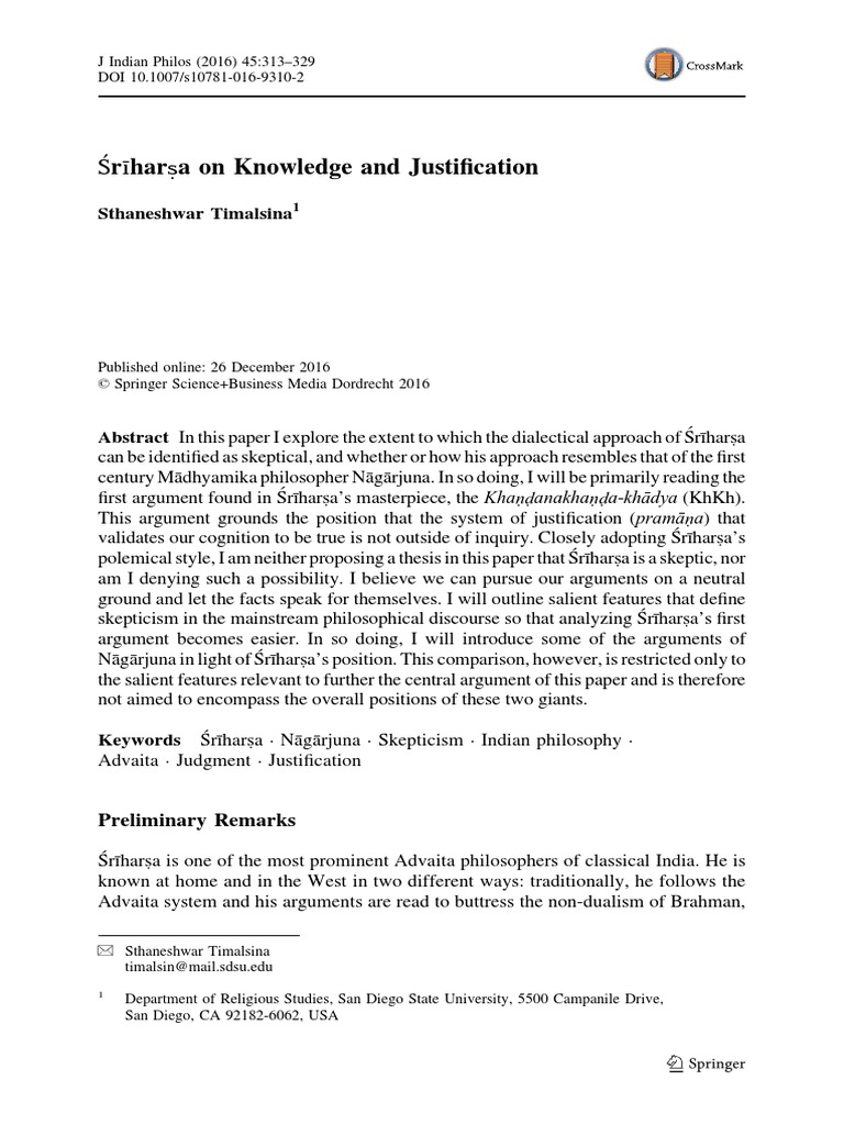 Sriharsha On Knowledge and Justification | PDF | Epistemology | Skepticism