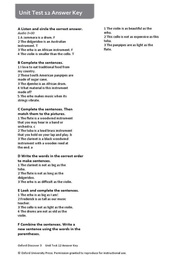 Unit Test 12 Answer Key: Audio 3 - 30 | PDF