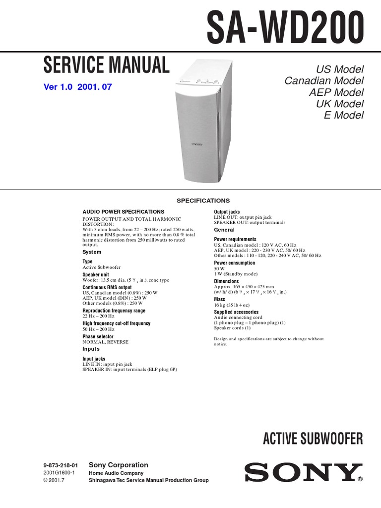 Sony Sa Wd200 | PDF | Loudspeaker | Watt