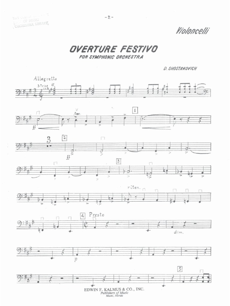 Shostakovich Festive Overture Cello | PDF