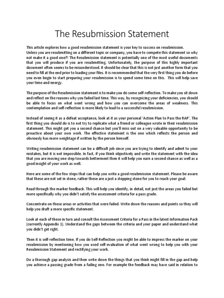 Crafting an Effective Resubmission Statement | PDF | Critical Thinking ...