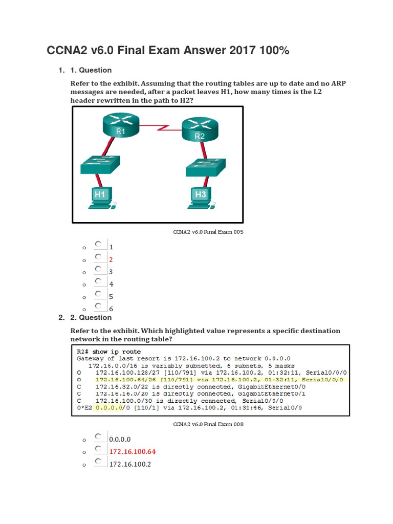 CCNA2 v6.0 Final Exam Answer 2017 100%: o o o o o o | PDF | Ip Address ...