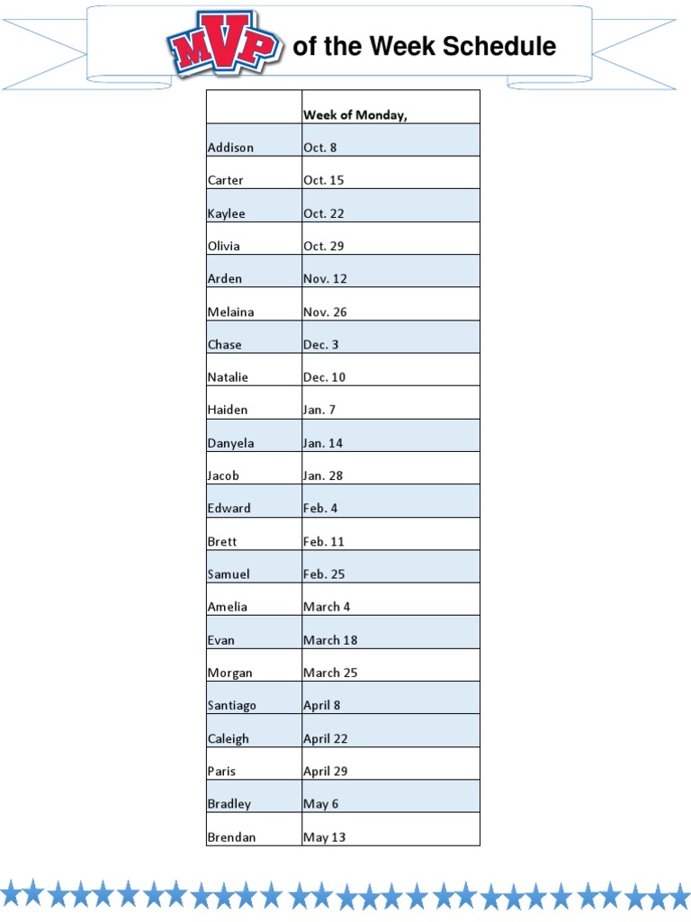 MVP Schedule 18-19 | PDF
