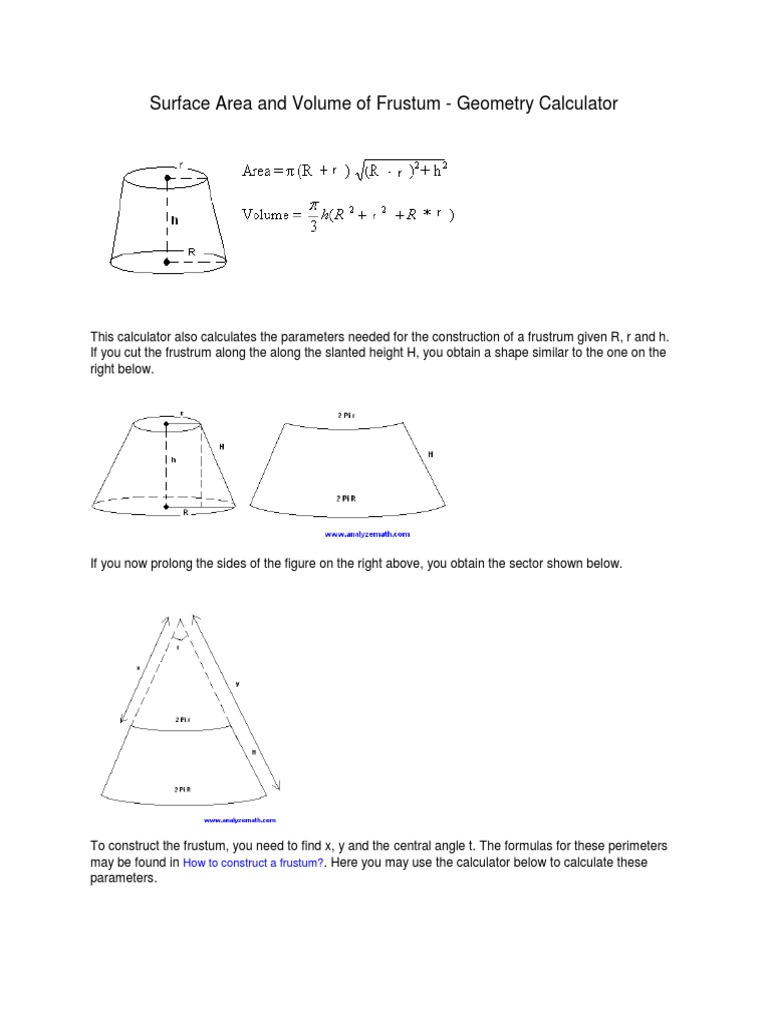 Surface Area and Volume of Frustum | PDF