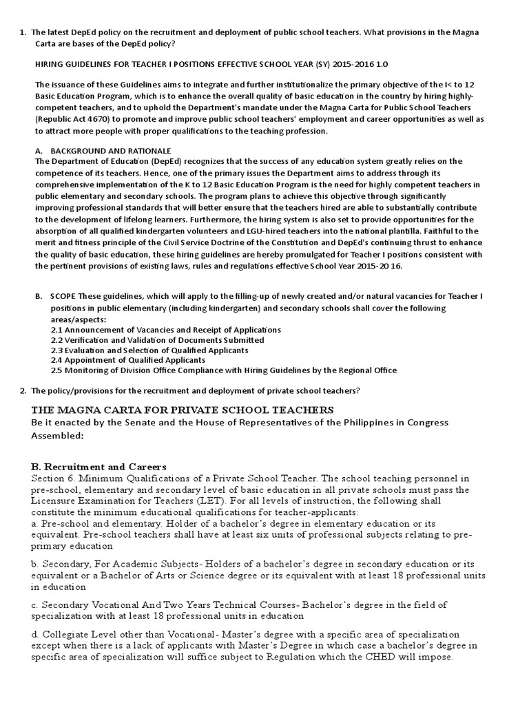 The Latest DepEd Policy On The Recruitment and Deployment of Public ...