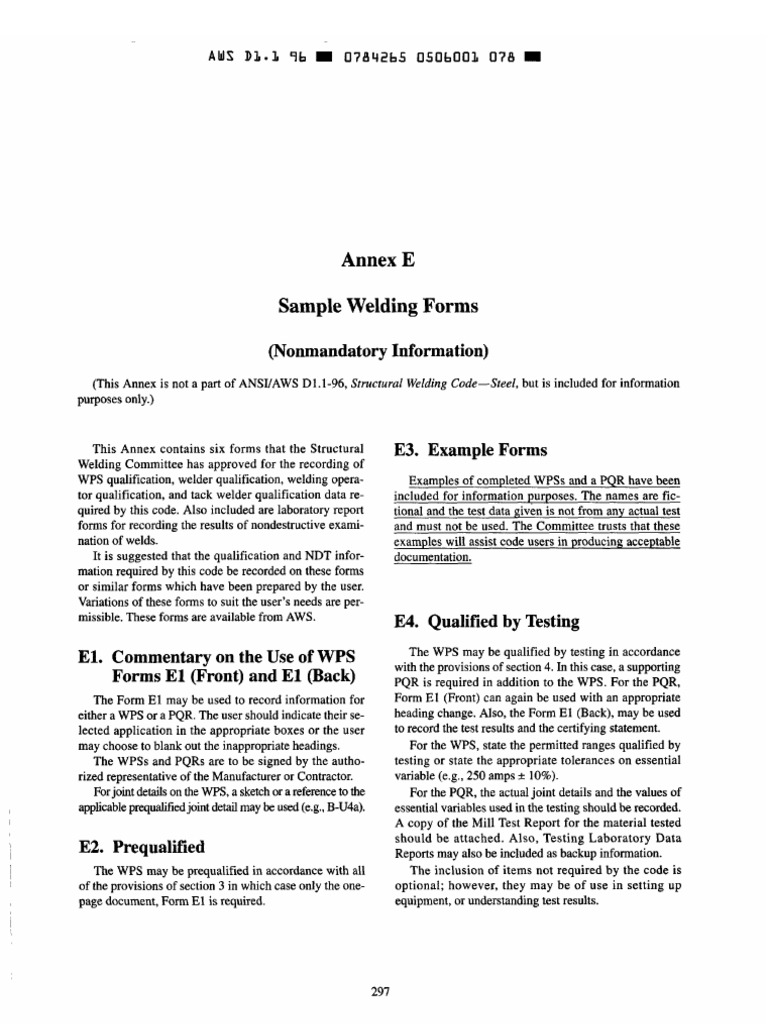 Sample Prequalified Wps Forms AWS D1.1 | PDF