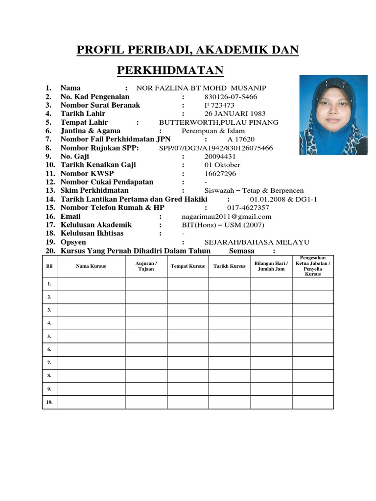 Profil Peribadi Buku Rekod 2016 | PDF