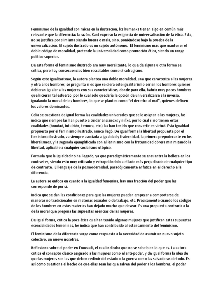 Feminismo Igualdad y Diferencia Celia Amoros | PDF | Feminismo ...