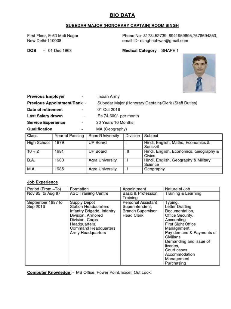 Bio Data | Download Free PDF | Military | Armed Conflict
