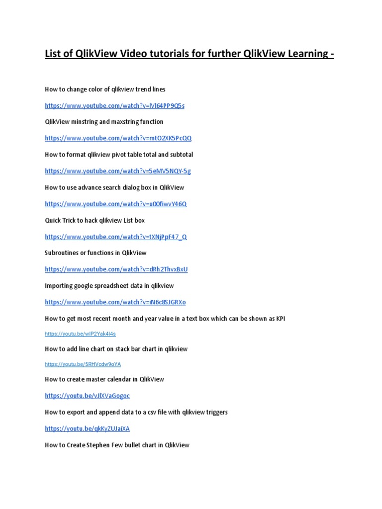 QlikView Video Tutorials List | PDF | Student's T Test | Statistical ...