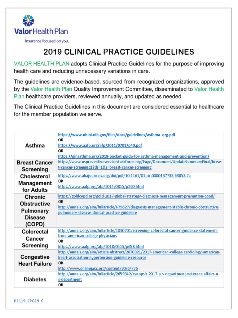 2019 Clinical Practice Guidelines Overview | PDF | Medicine | Medical ...