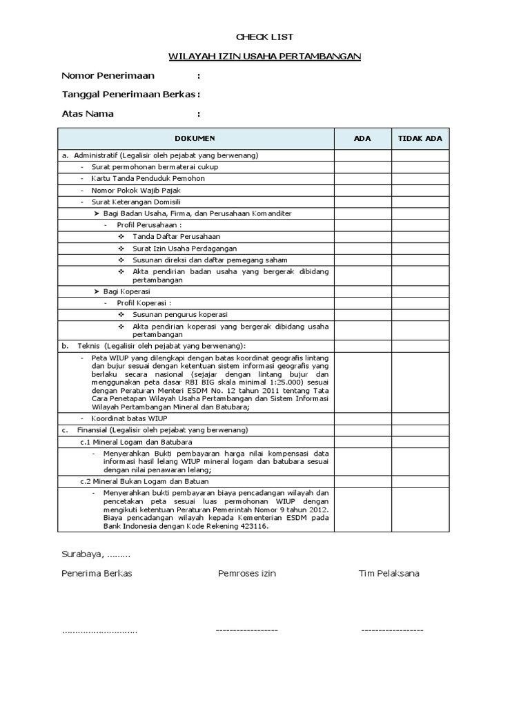 CHECK LIST PERIZINAN ESDM TAMBANG 2015.docx