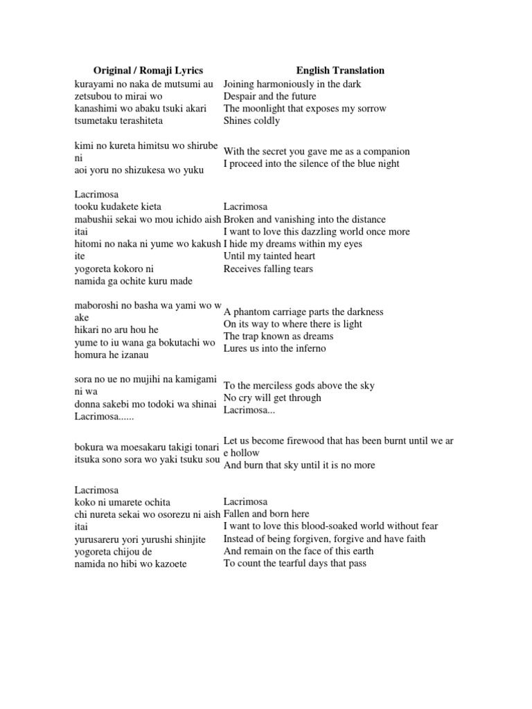 "Lacrimosa: Lyrics & English Translation" | PDF