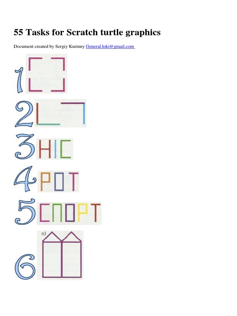 55 Tasks For Scratch Turtle Graphics: Document Created by Sergiy ...