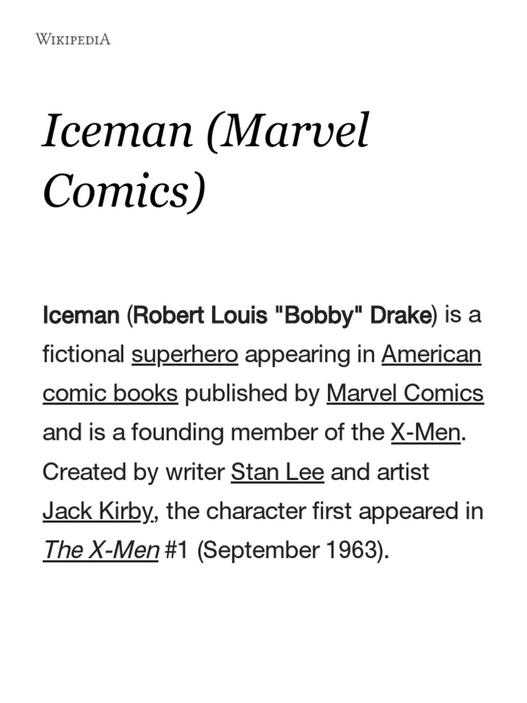 Iceman Character Bio | PDF | Marvel Comics Characters | Fictional Life ...