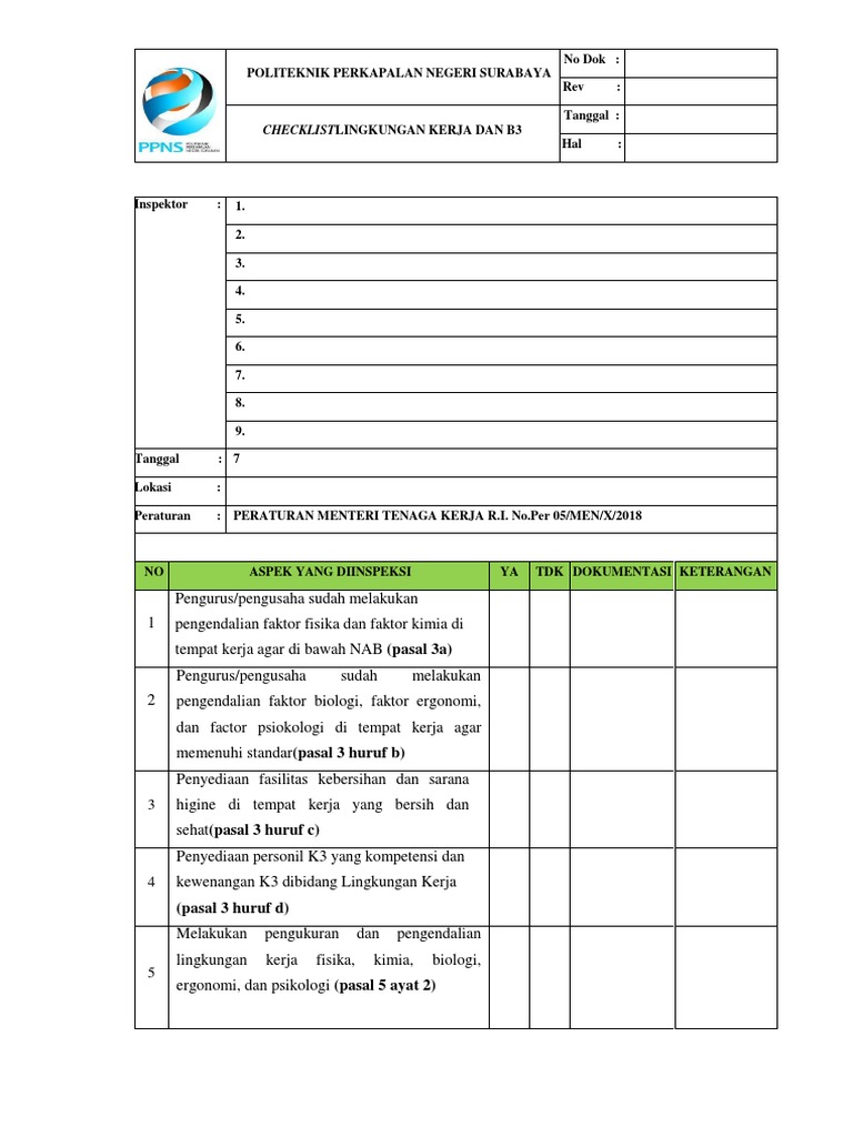 Tabel Inspeksi Sertif Fix | PDF