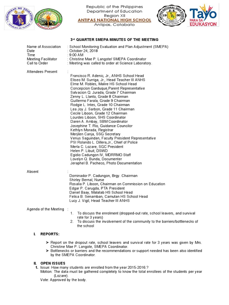 SMEPA Minutes of the Meeting | Learning | Behavior Modification