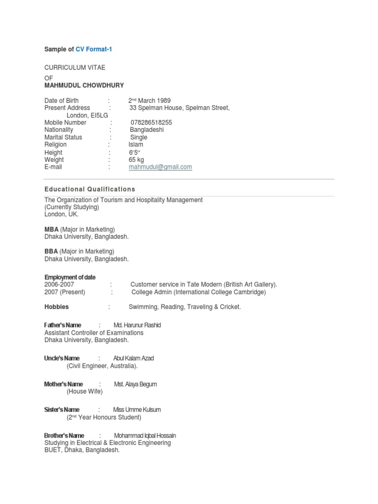 CV Format BD | PDF | Bangladesh | Dhaka