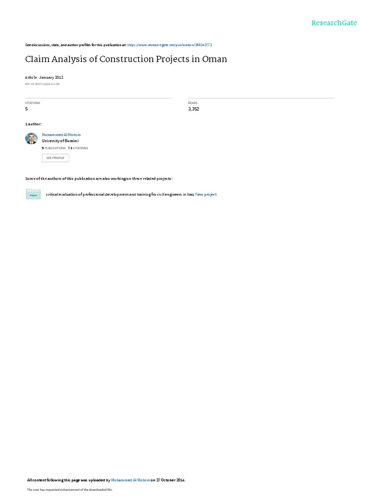 Claim Analysis of Construction Projects in Oman: January 2012 ...