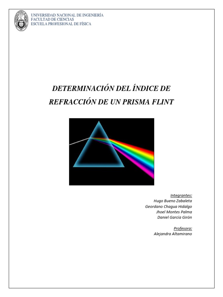 Informe 1 Fisica 4 Indice de Refraccion Prisma Flint | PDF | Espectro electromagnético | Ligero