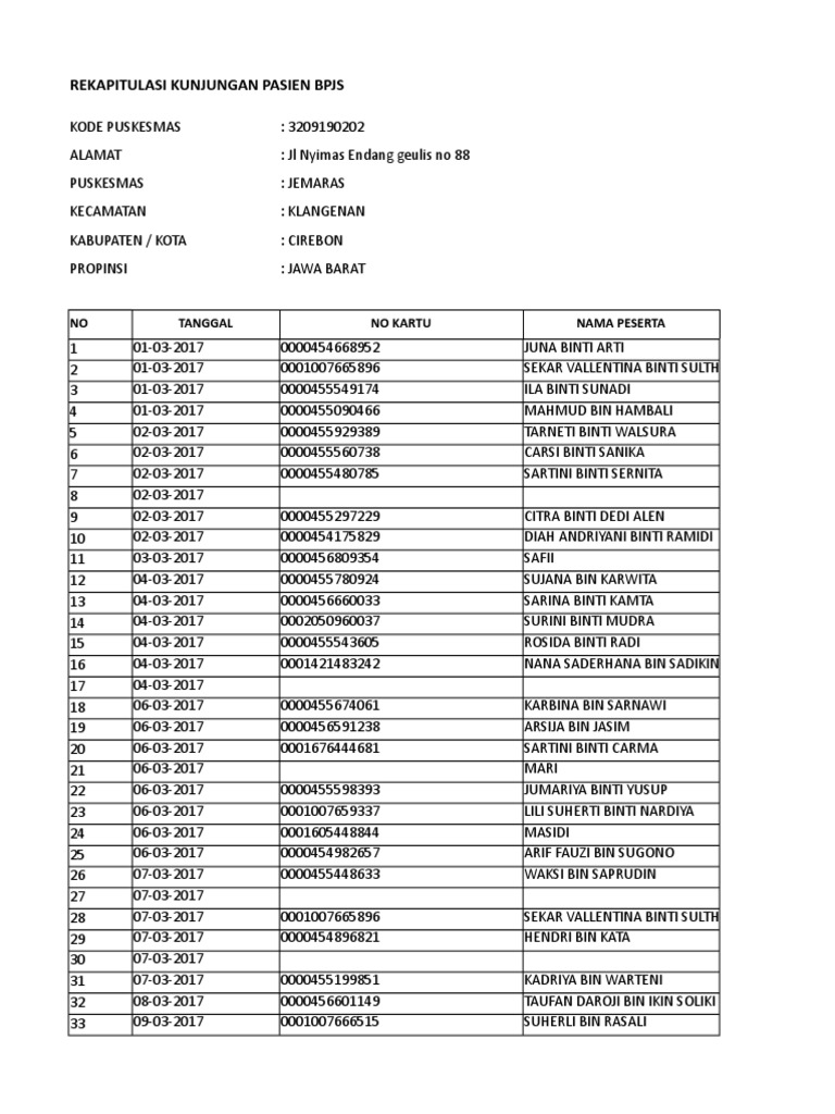 Rekap Kunjungan Pasien BPJS Cirebon | PDF