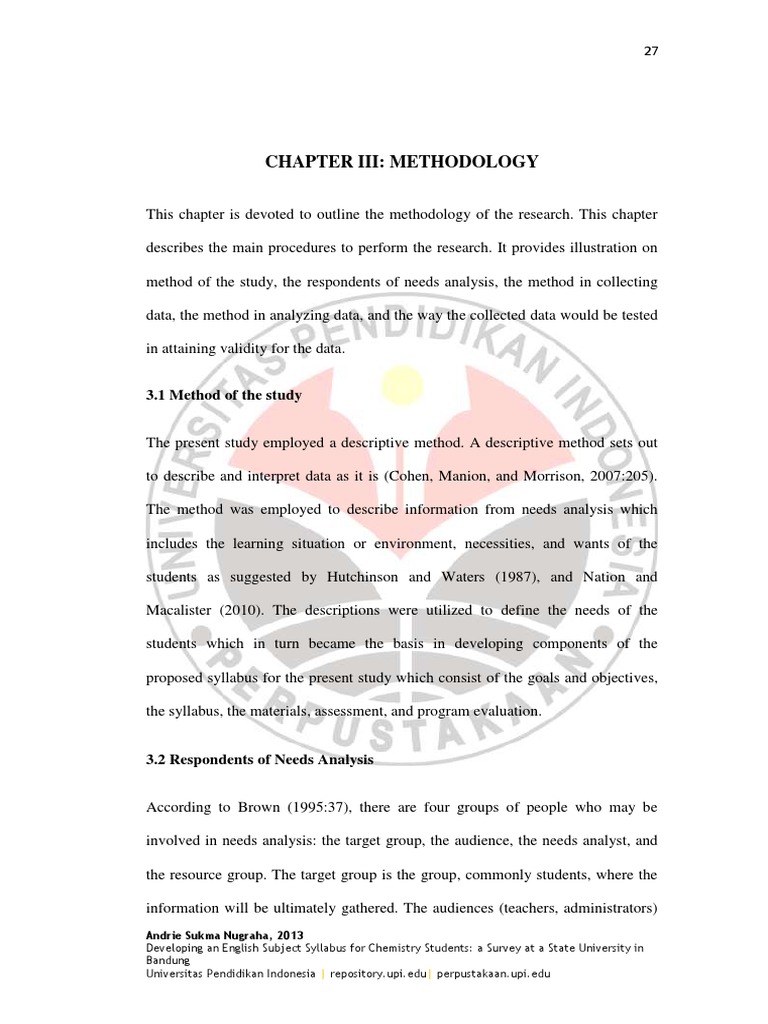 Chapter Iii: Methodology: 3.1 Method of The Study | PDF | Survey ...