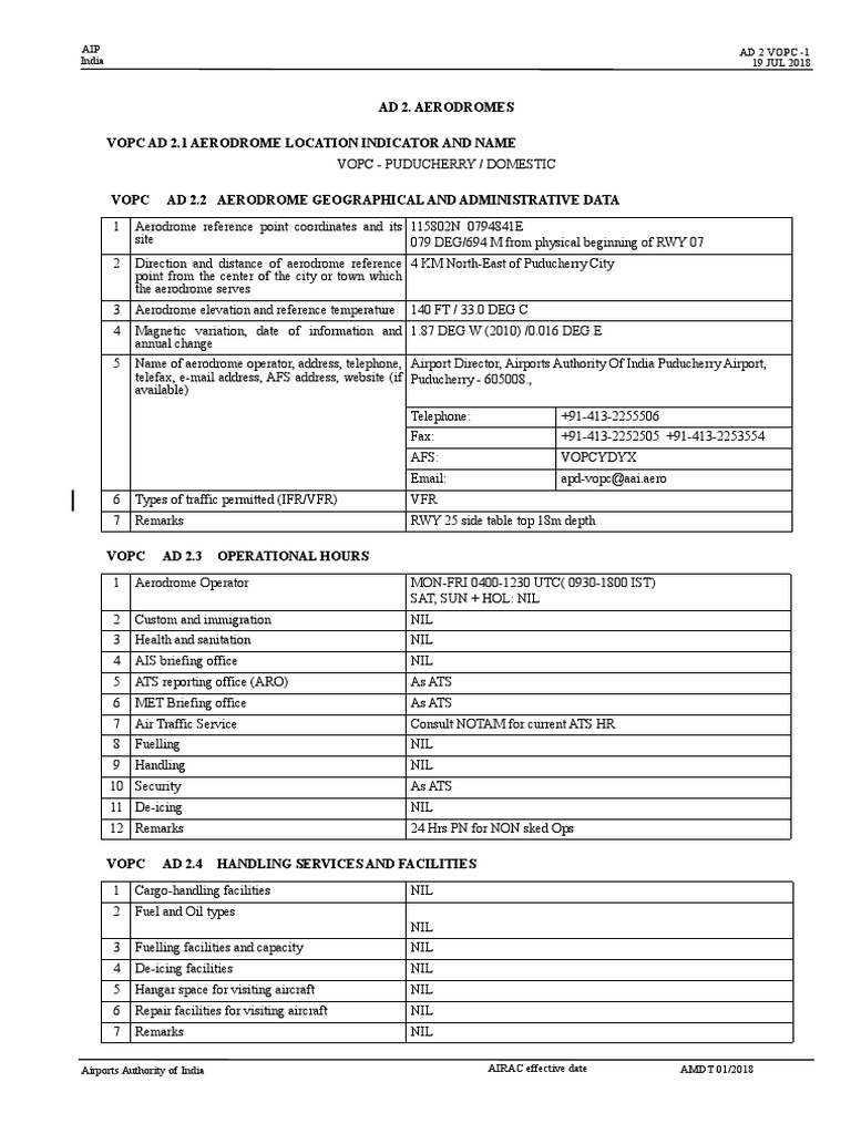 AIP Puducherry Aerodrome, India | Download Free PDF | Airport | Runway