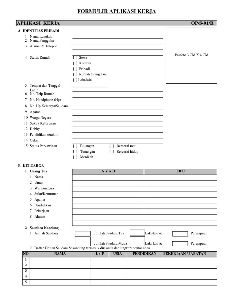 Formulir Aplikasi Kerja | PDF | Karier & Perkembangan
