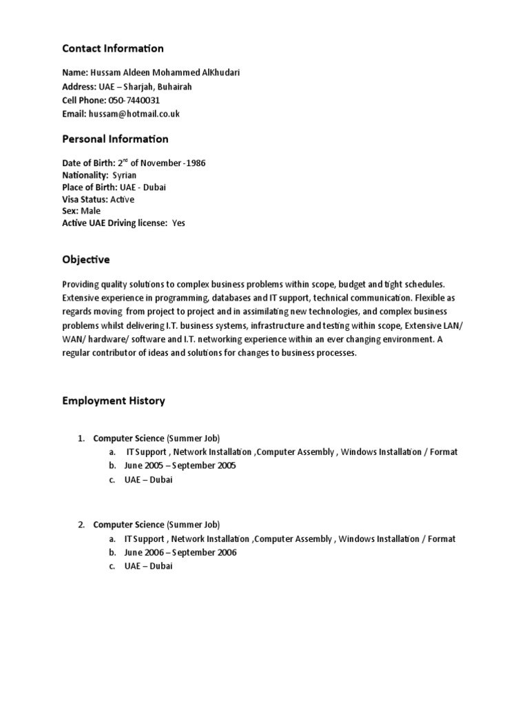 Hussam's CV | PDF | Databases | Computer Network