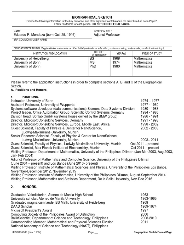 Biographical Sketch: A. Positions and Honors. 1. Positions | PDF | Osi ...