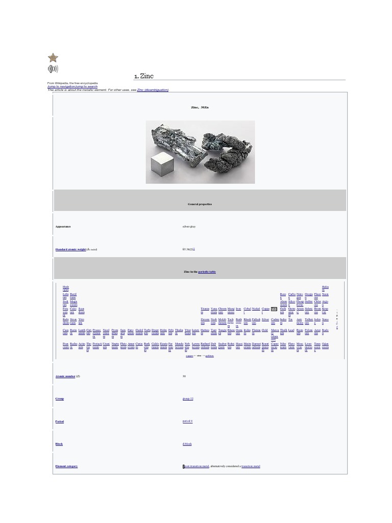 Zinc: Jump To Navigationjump To Search | PDF | Zinc | Coordination Complex