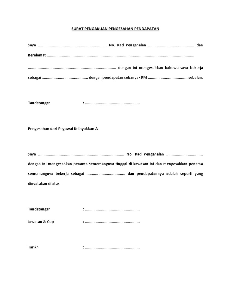 Surat Pengakuan Pengesahan Pendapatan | PDF