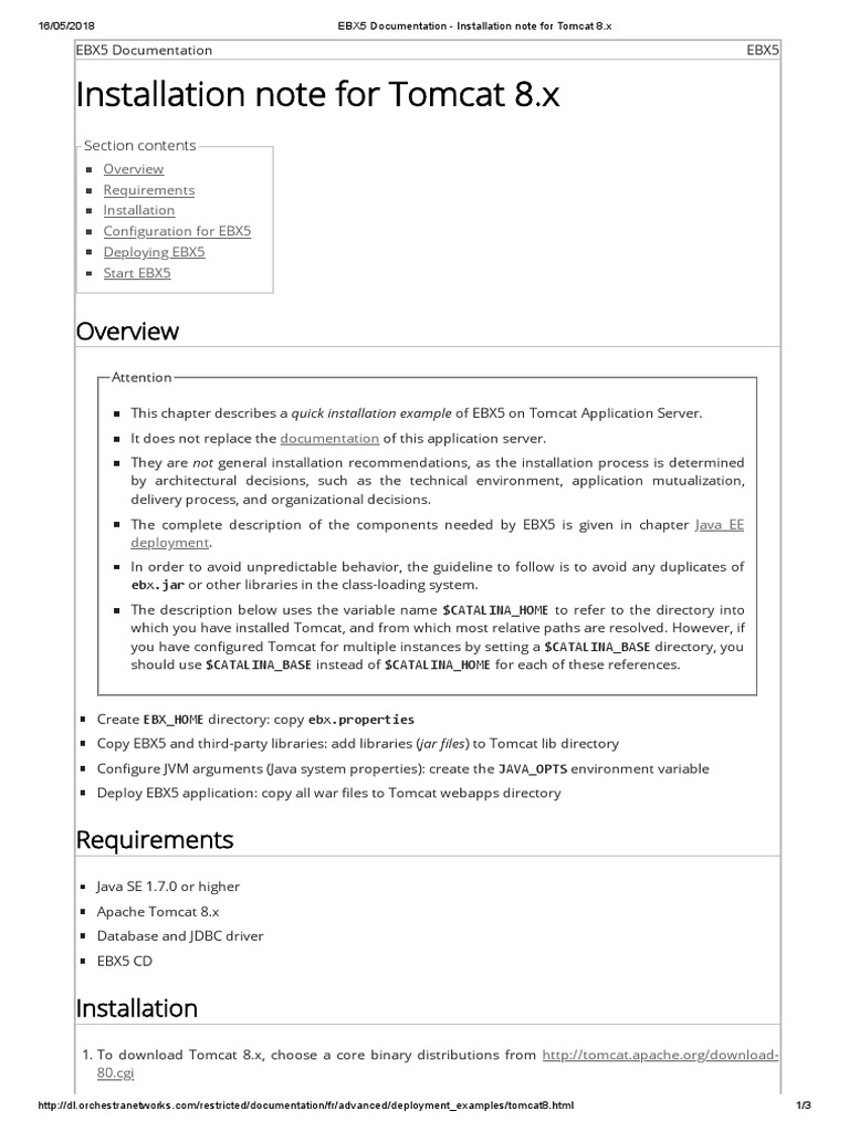 EBX5 Documentation - Installation Note For Tomcat 8.x | PDF | Java (Programming Language ...