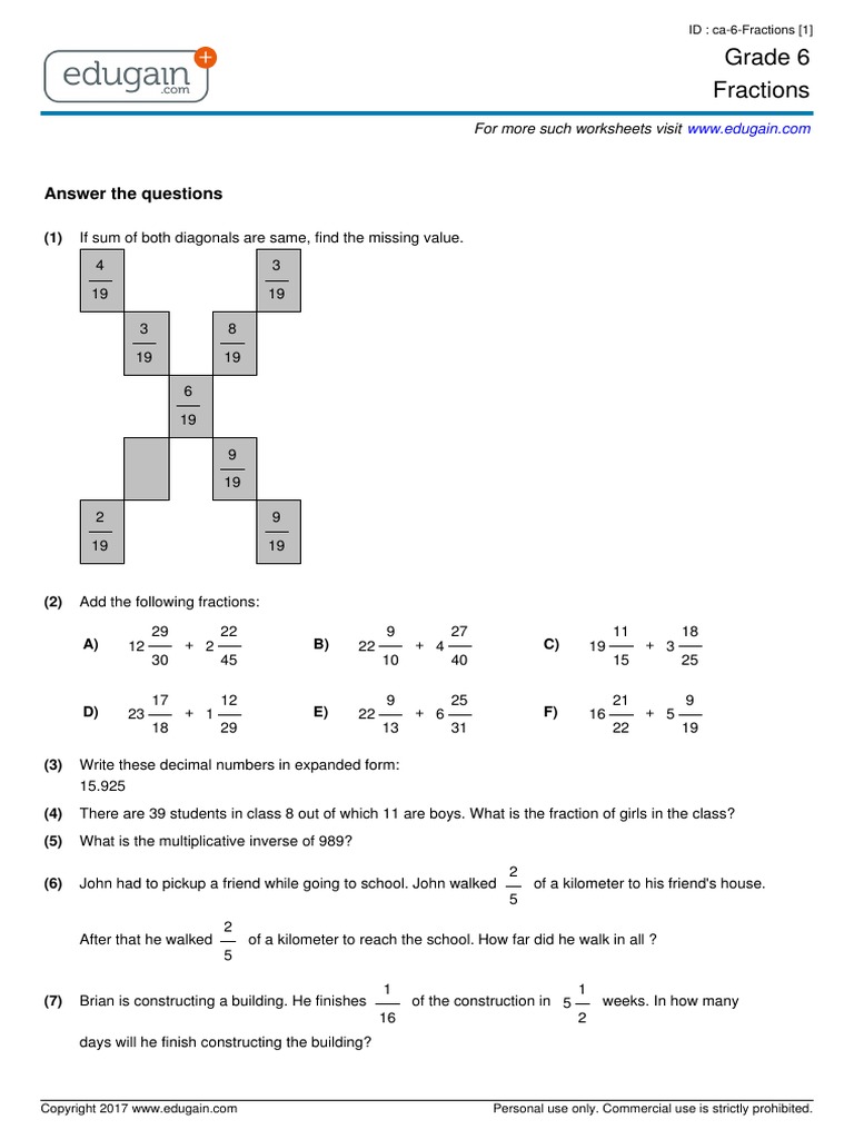 Grade 6 Fractions Ca PDF | PDF | Fraction (Mathematics) | Notation