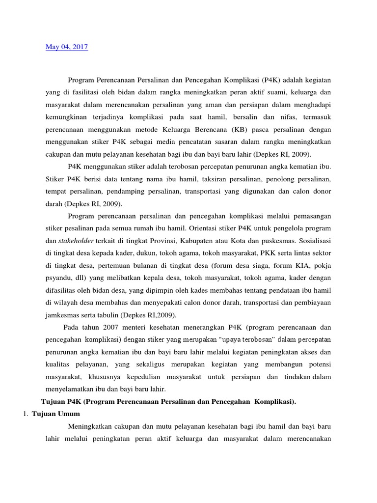 Program P4K: Perencanaan Persalinan Aman | PDF | Kesehatan Holistik