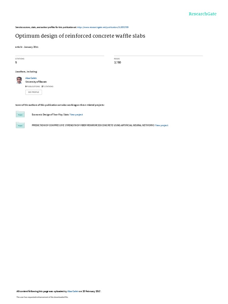 Optimum Design of Reinforced Concrete Waf e Slabs: January 2011 | PDF | Genetic Algorithm | Beam ...