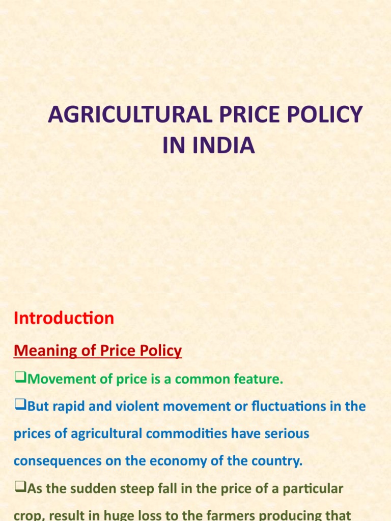 Agriculture Price Policy | PDF | Agriculture | Food Industry