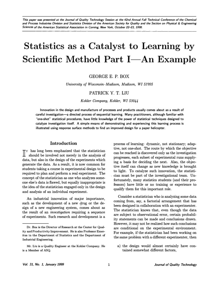 Statistics As A Catalyst To Learning by Scientific Method Part I-An Example | PDF | Statistics ...