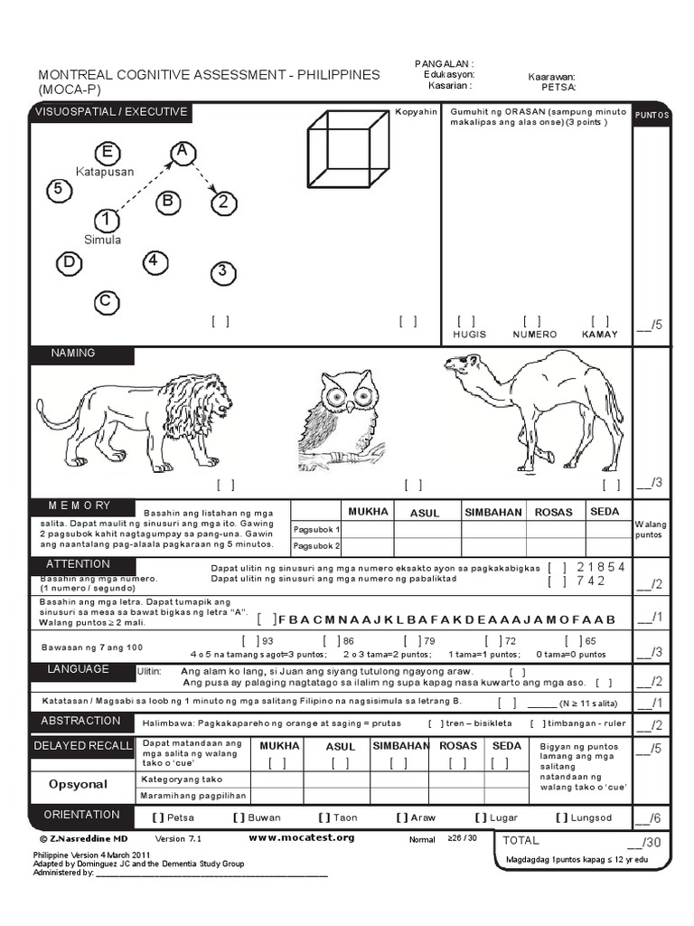 MoCA Test Filipino 2011 | PDF