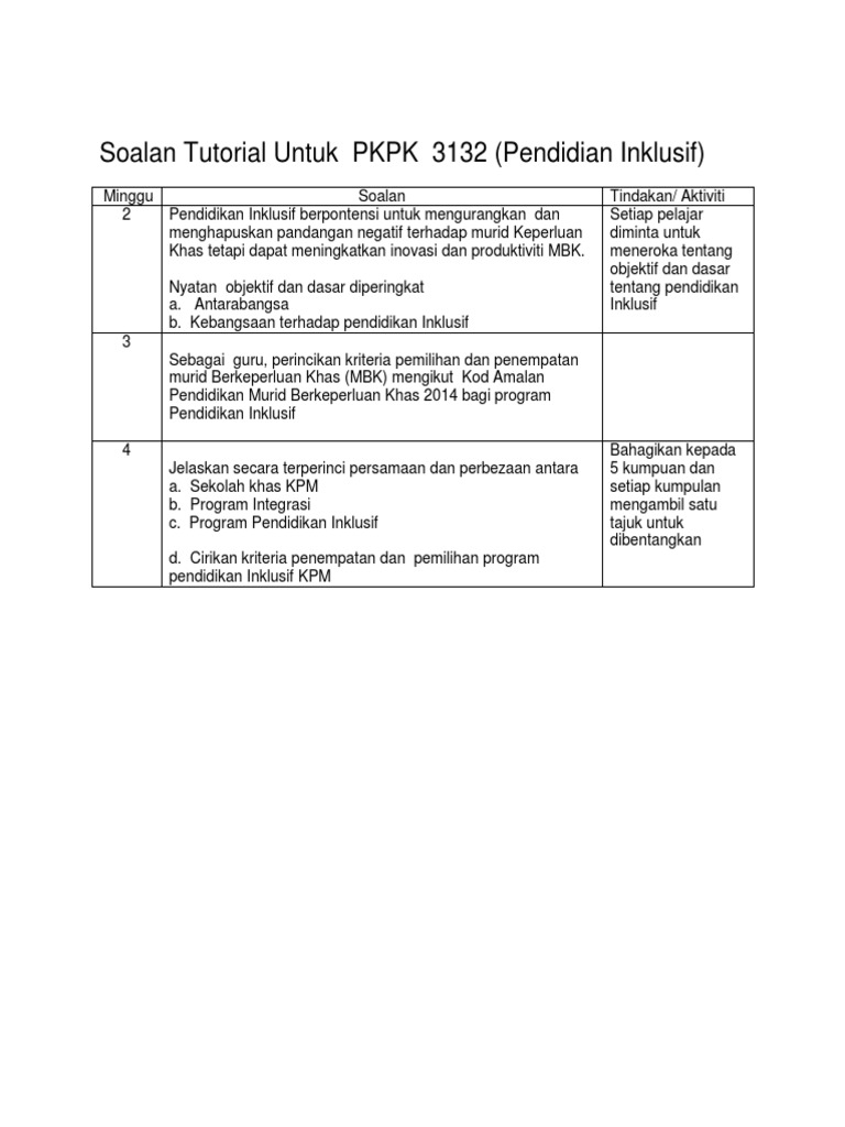 Soalan Tutorial Untuk PKPK 3132 | PDF