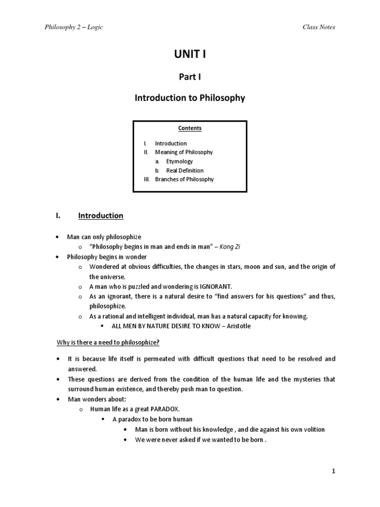 Unit I: Introduction To Philosophy | PDF | Logic | Inference