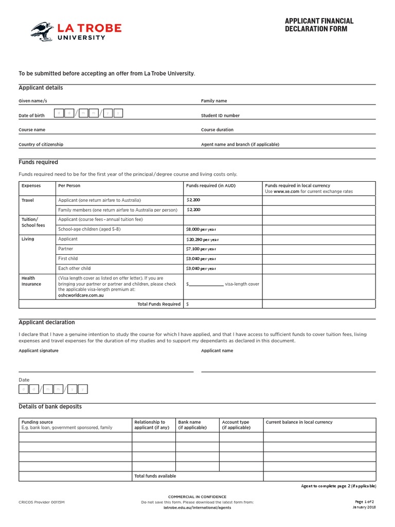 APPLICANT FINANCIAL DECLARATION | PDF | Tuition Payments | Fee