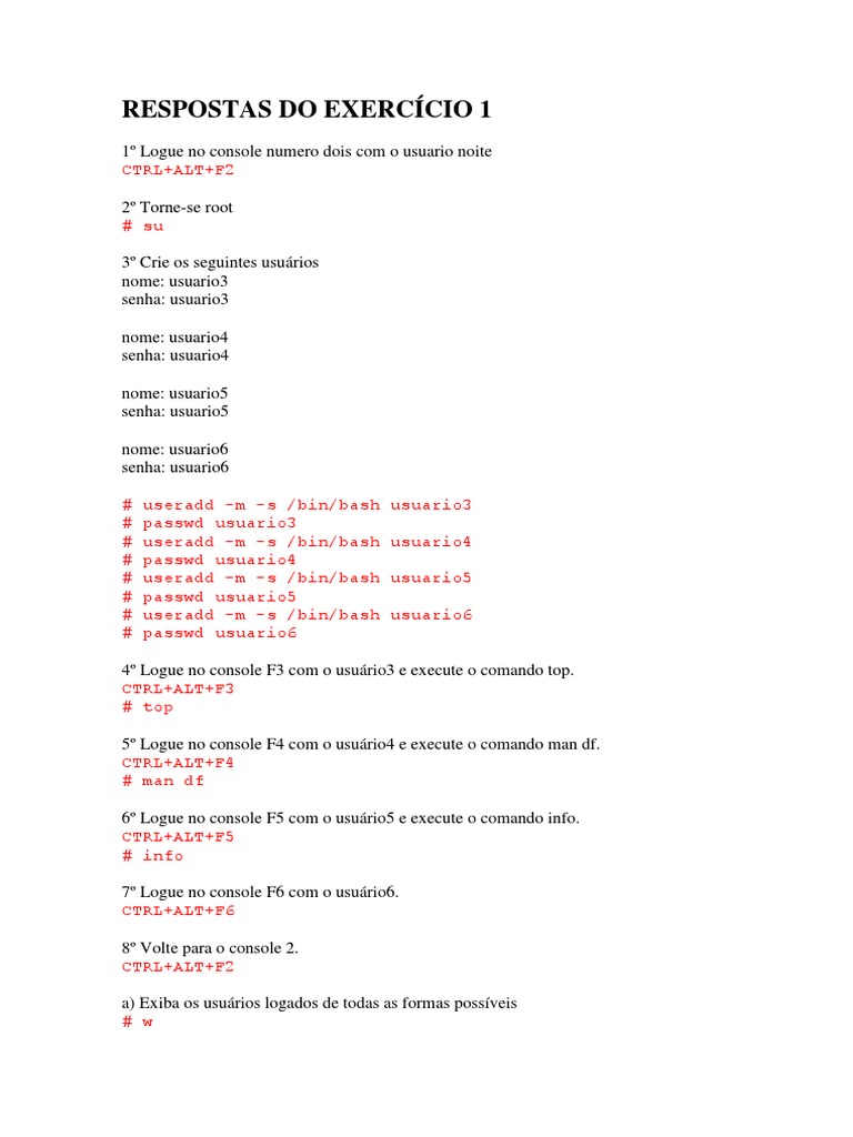 Linux Exercicios Resolvidos | PDF | Arquivo de texto | Linux