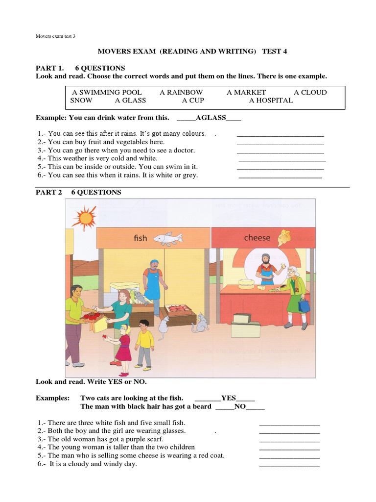Movers Read & Write Test 4 | PDF