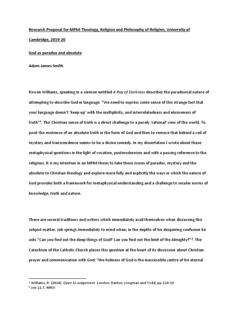 MPhil Theology - Research Proposal | PDF | Theology | God